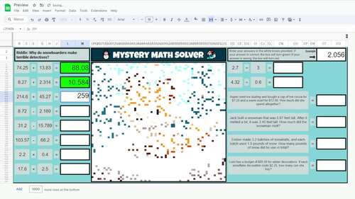 Winter - Decimals Digital Math Activity - Pixel Art by Teach With Rachel