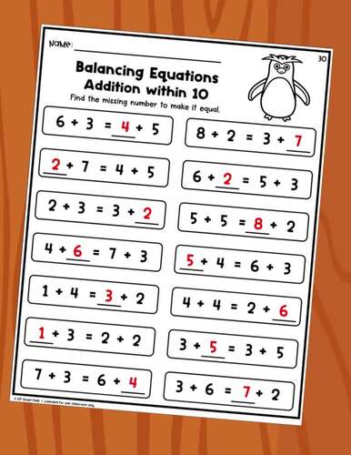 Arctic & Polar Animals Balancing Equations Addition Within 10 Make It ...