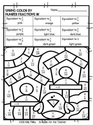Equivalent Fractions Color by Number Spring Math Decimals Coloring Sheets