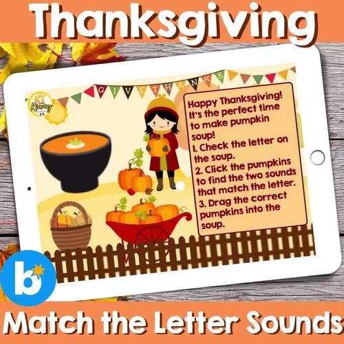 Thanksgiving Match the Letter Sounds Boom Cards by Teacher Kimmy