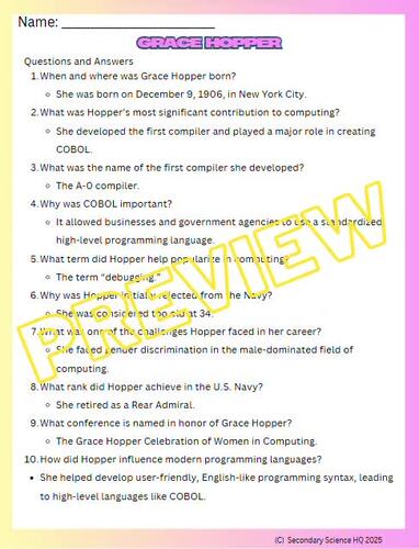 Grace Hopper Study Guide and Review | Famous Scientists PDF | TPT
