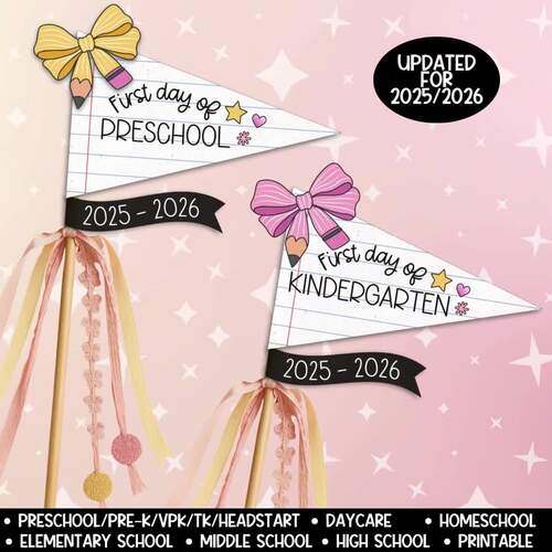 First day of School Coquette Pencil Bow Pennant Flag, Back to School ...