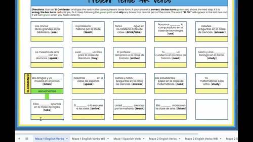 Spanish Irregular Verbs: Present Self-Checking Digital Mazes & Worksheets