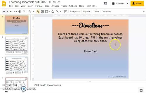 Factoring Trinomials a = 1 Activity Review, Print and digital Google ...