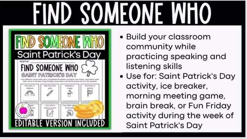 Saint Patrick's Day - Find Someone Who Editable Ice Breaker Activity