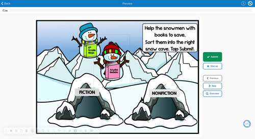 Library Skills -- Snowmen Sort Fiction and Nonfiction Winter BOOM™ Cards