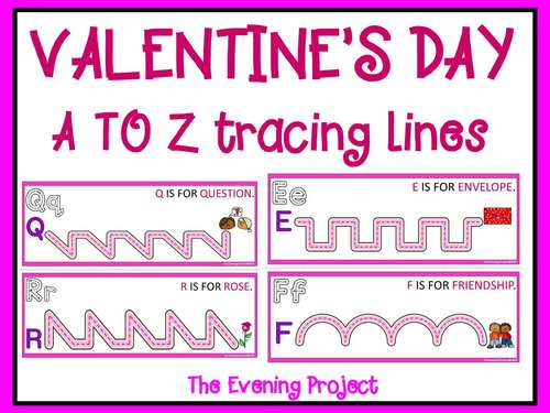 Valentine's Day A TO Z tracing lines cards for Spec. Ed, preschool, K