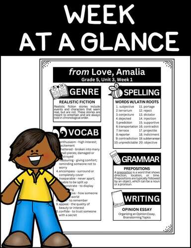 MyView 5th Grade, Unit 3, Week 1 "from Love, Amalia" Worksheet Bundle ...