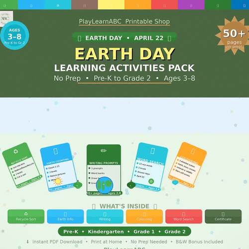 Earth Day No Prep Learning Pack | Pre-K Kindergarten Grade 1 Grade 2 ...
