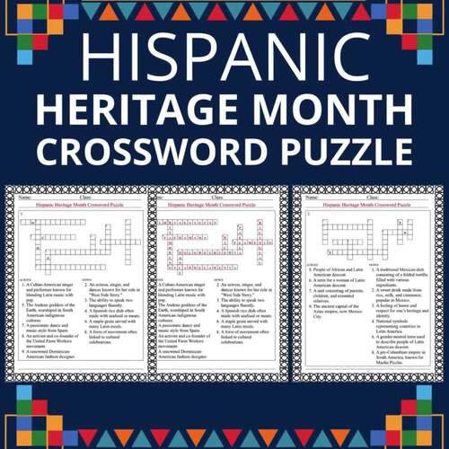 Hispanic Heritage Month Crossword Puzzle Fun & Educational Activity ...
