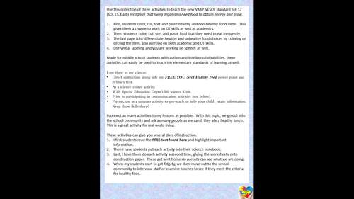 Healthy Food Fun! activities for VAAP VESOL S 8 12 and SOL LS 4 a-b