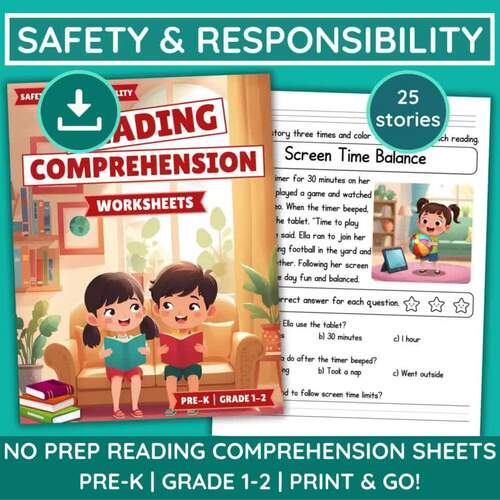 Safety & Responsibility SEL Reading Comprehension Worksheets PreK Grade 1-2