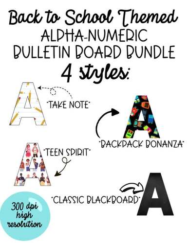 BACK TO SCHOOL THEMED ALPHA-NUMERIC BULLETIN BOARD BUNDLE-4 SETS