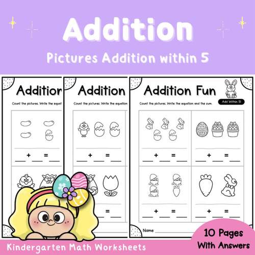 Easter Addition Within 5 | Picture Addition | Count, Write & Add