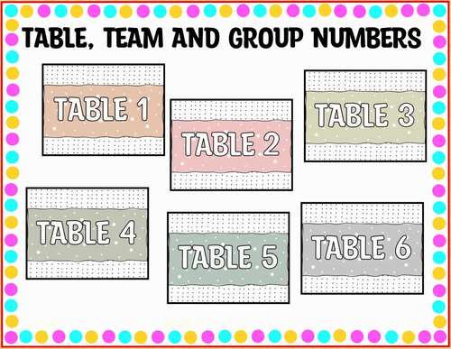Printable Boho Neutral Spotty Table Numbers, Table, Team and Group Labels