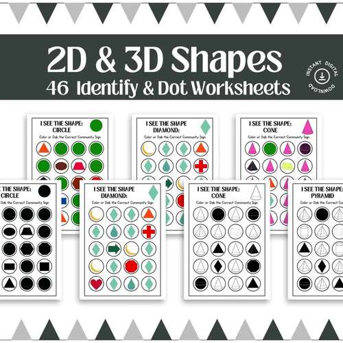 Identifying Shapes Worksheets, 2D and 3D Shapes, Kindergarten, Special Ed