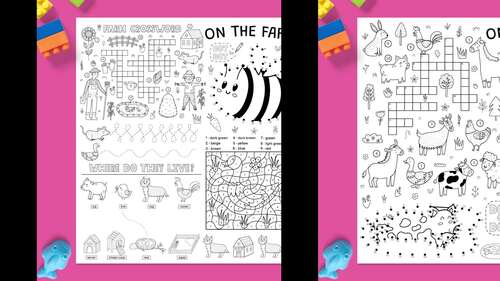 Farm Activity Play Mats, On the Farm Placemats for Kids | TPT