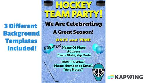 Hockey Team Party Invitations THREE templates EDIT ON GOOGLE SLIDES