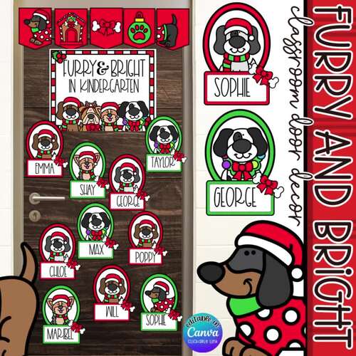 EDITABLE Christmas Bulletin Board and Door Decor BUNDLE | Christmas Dogs