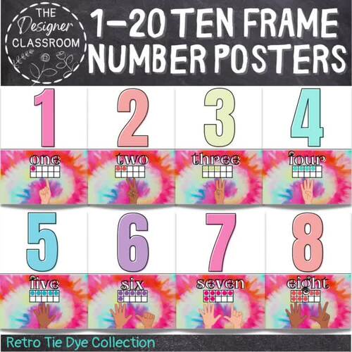 Ten Frame Number Posters 1 to 20 | Retro Tie Dye Classroom Decor