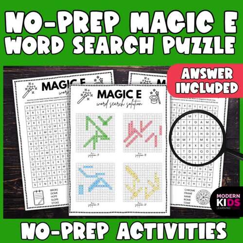 No-Prep Magic e Word Search Puzzle Worksheets with Answers | TPT