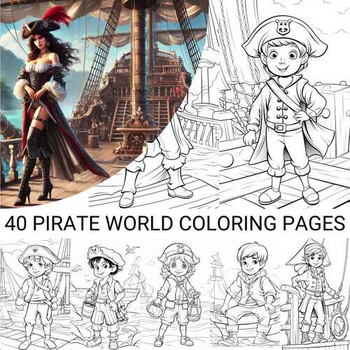 Pirate Ship Adventures: 40 Fun Coloring Pages for Kids and Adults