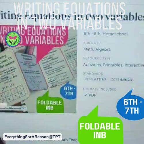 Writing Equations in two variables Foldable | TPT
