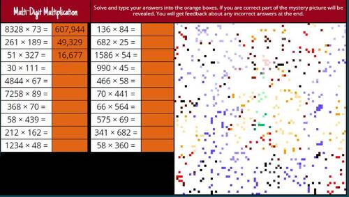 Multi-Digit Multiplication Thanksgiving Fall 5th Math Pixel Art Activity