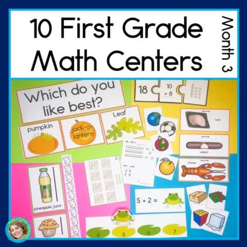 First Grade Math Centers Bundle Measurement Add Subtract Shapes Graphs ...