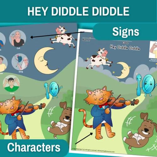 Hey Diddle Diddle Posters - Nursery Rhymes Posters Bulletin Board - ASL