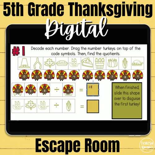 5th Grade Digital Math Escape Room Breakout Thanksgiving Review Activity