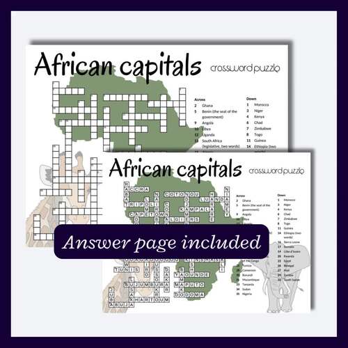 African capitals crossword puzzle: Test your knowledge of Africa! Grade 4+