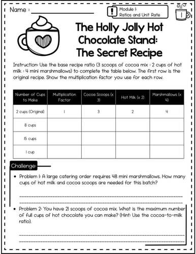 Christmas Math Project: Hot Chocolate Ratios,Proportions,& Profit 6th ...