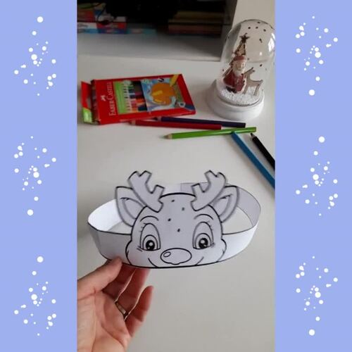 Reindeer paper crown, Cute reindeer headband printable, Christmas paper hat