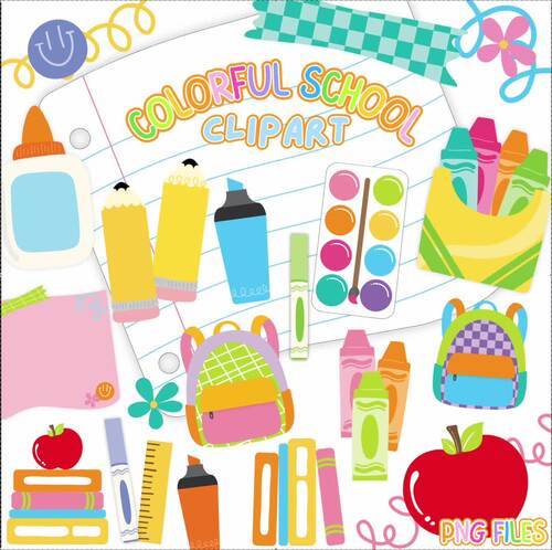 Bright & Colorful School Supplies Clipart | 192 Hand-Drawn PNGs ...