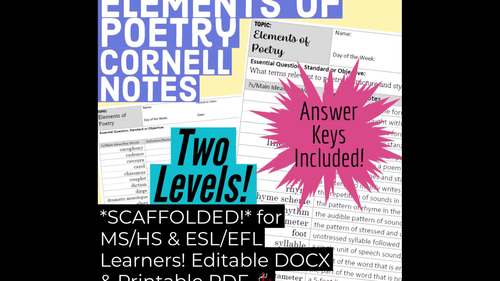 Introduce students to ELEMENTS OF POETRY via Cornell Notes! *Scaffolded!*