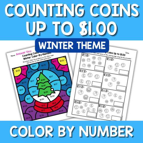 Winter Counting Money Coins up to $1 One Dollar Color by Number Code ...