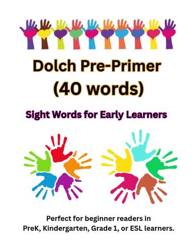 Dolch Pre-Primer 40 Sight Words - Trace, Colour, Read, Build, Cut and paste