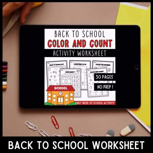 Back to school Spy Color and Count Kindergarten August Worksheet