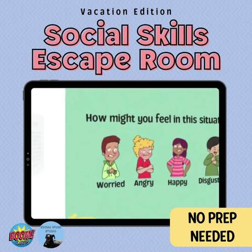 Social Skills Escape Room: Summer Vacation Boom Cards by Social Work Studio