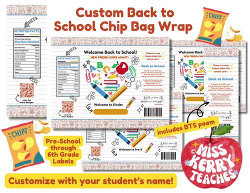 Customizable Heart Chip Bag Back to School Label Wrap Tag Welcome Gift