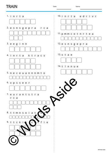 Word Puzzle Games Copy Crossword Word Search Anagram TRAIN by Words Aside