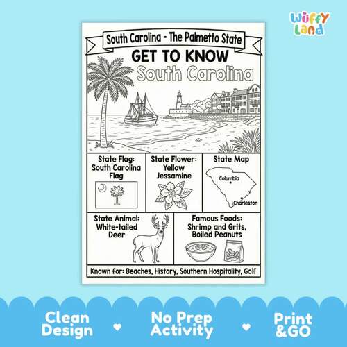 South Carolina State Study Geography Coloring Page Poster Activity ...