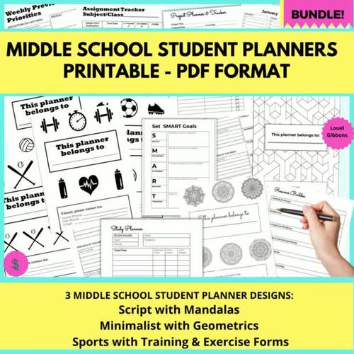 BUNDLE, Daily Student Academic Planner for Middle School Students, PDF ...