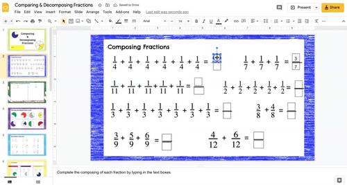 Comparing and Decomposing Fractions TEKS 4.3D 4.3A B C Digital Activity