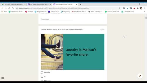 6, 7, 8 Grammar Readiness Language Assessment ELA Digital Pretest ...
