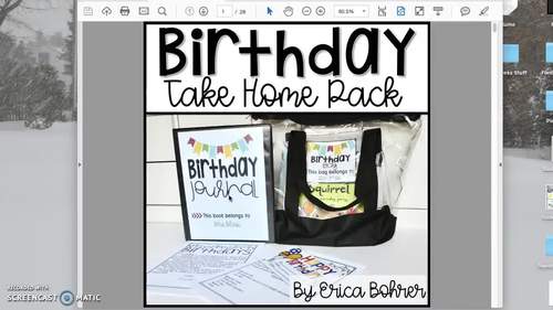 Birthday Take Home Pack by Erica Bohrer | TPT
