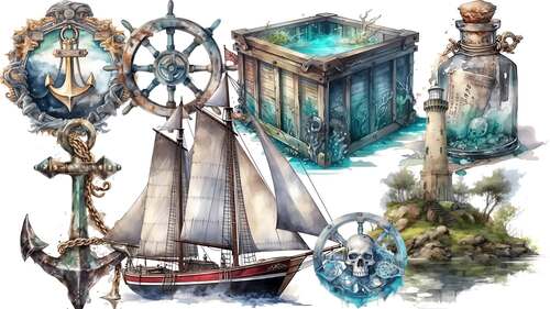 Watercolor Nautical Aesthetics Clipart Set of 20 Files by ...