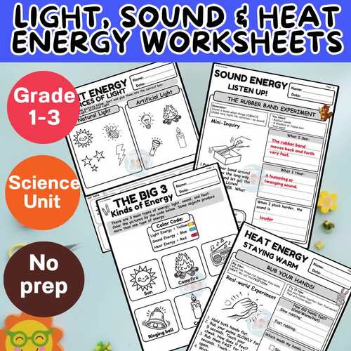 Light, Sound & Heat Energy Worksheets | Forms of Energy Activities for ...