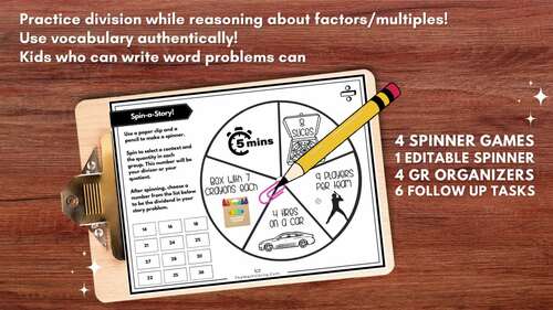 Division Spin a Story! Word problem solving math center Engaging Game 3.OA